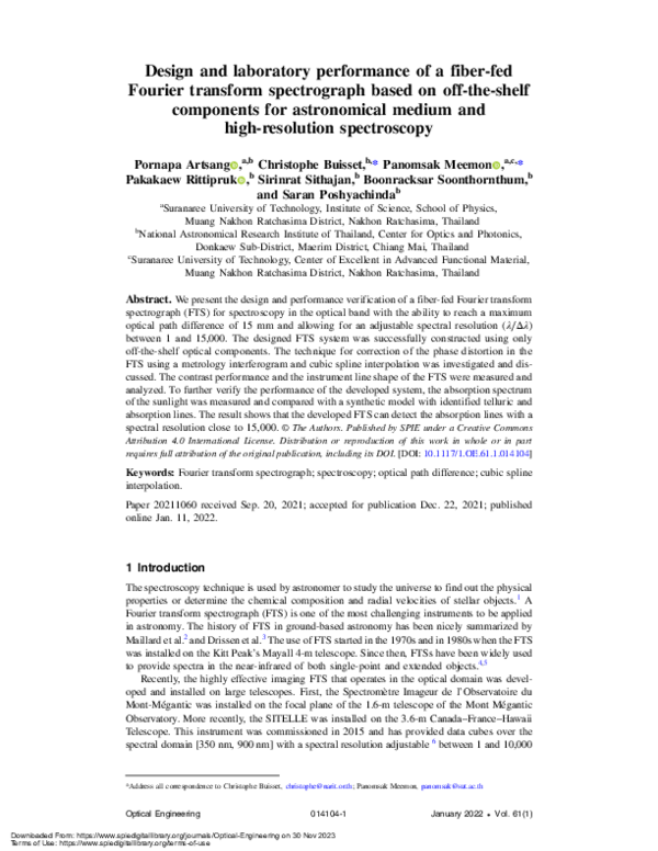 (PDF) Design and laboratory performance of a fiber-fed Fourier ...