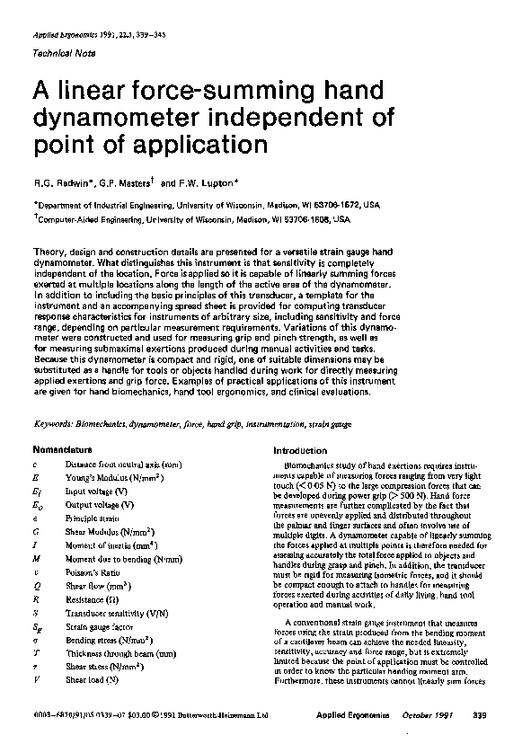 (PDF) A linear force-summing hand dynamometer independent of point of ...