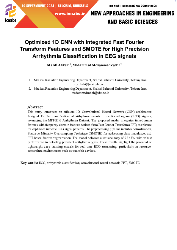 (PDF) Optimized 1D CNN with Integrated Fast Fourier Transform Features ...