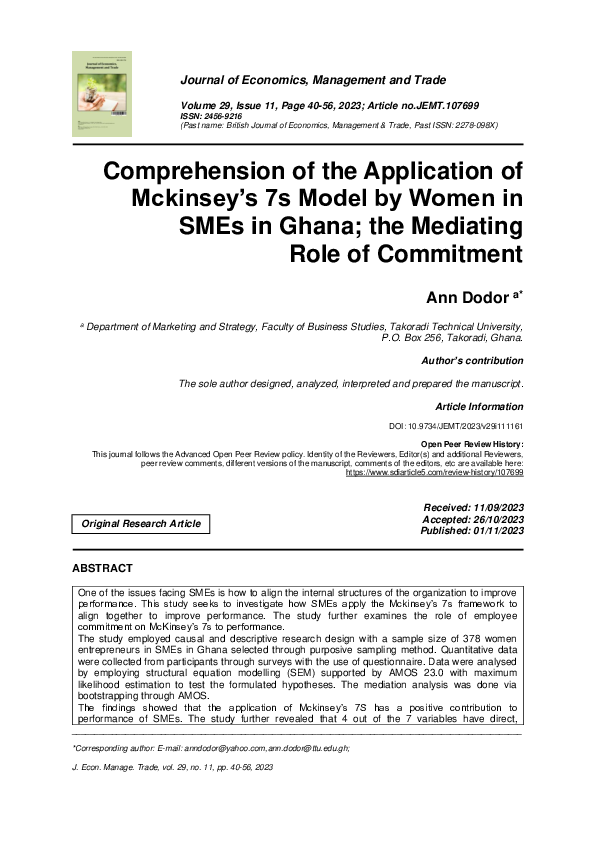 (PDF) Comprehension of the Application of Mckinsey’s 7s Model by Women ...