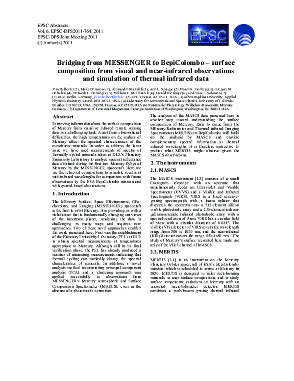 (PDF) Bridging from MESSENGER to BepiColombo-surface composition from visual and near-infrared ...