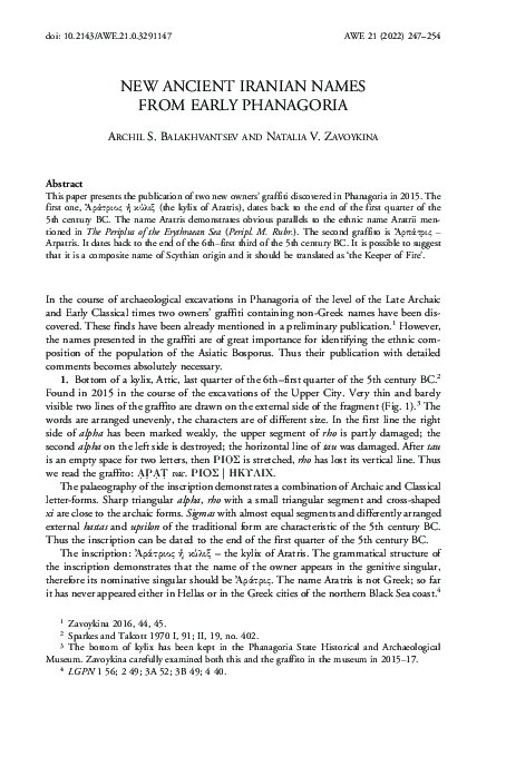 (PDF) NEW ANCIENT IRANIAN NAMES FROM EARLY PHANAGORIA