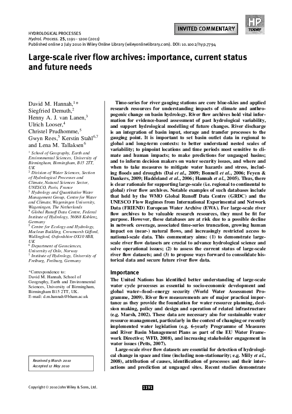 (PDF) Large-scale river flow archives: importance, current status and ...