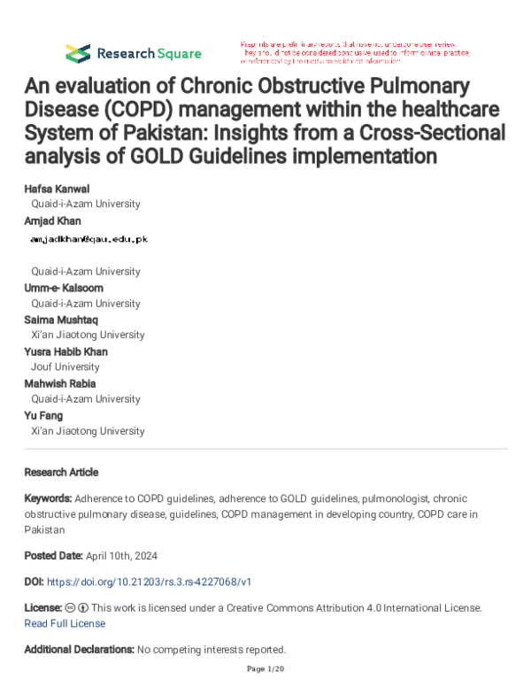 (PDF) An evaluation of Chronic Obstructive Pulmonary Disease (COPD ...