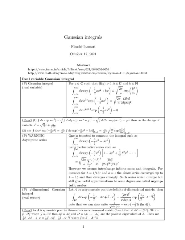 (PDF) Gaussian integrals