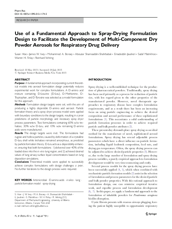 (PDF) Use of a Fundamental Approach to Spray-Drying Formulation Design ...