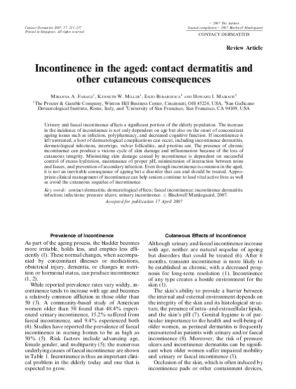 (PDF) Incontinence in the aged: contact dermatitis and other cutaneous ...
