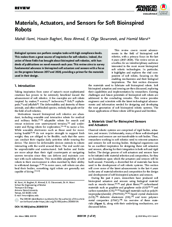 (PDF) Materials, Actuators, and Sensors for Soft Bioinspired Robots