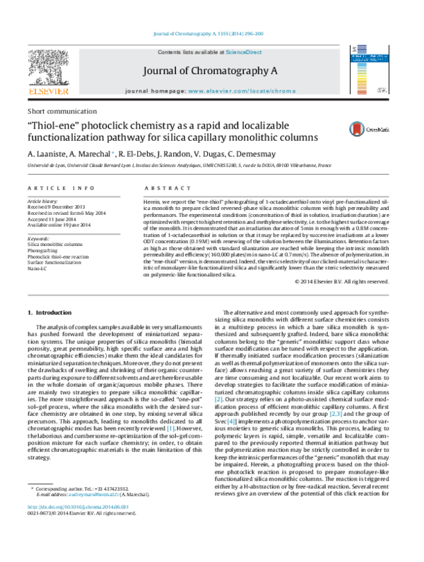 (PDF) “Thiol-ene” photoclick chemistry as a rapid and localizable ...