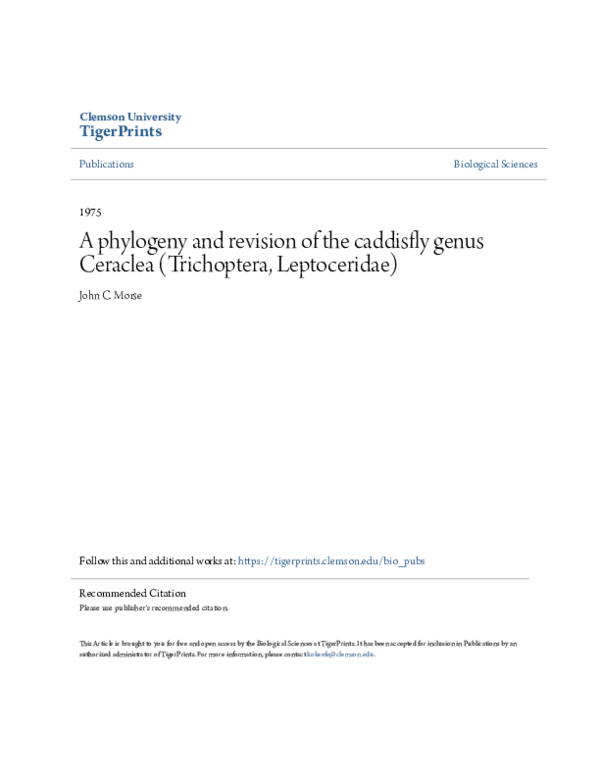 (PDF) A phylogeny and revision of the caddisfly genus Ceraclea ...