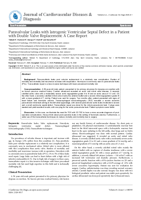 (PDF) Paravalvular Leaks with Iatrogenic Ventricular Septal Defect in a ...