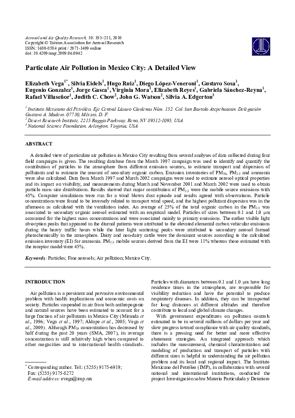 (PDF) Particulate Air Pollution in Mexico City: A Detailed View