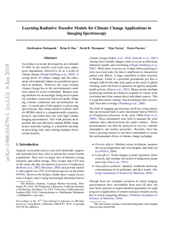 (PDF) Learning Radiative Transfer Models for Climate Change ...
