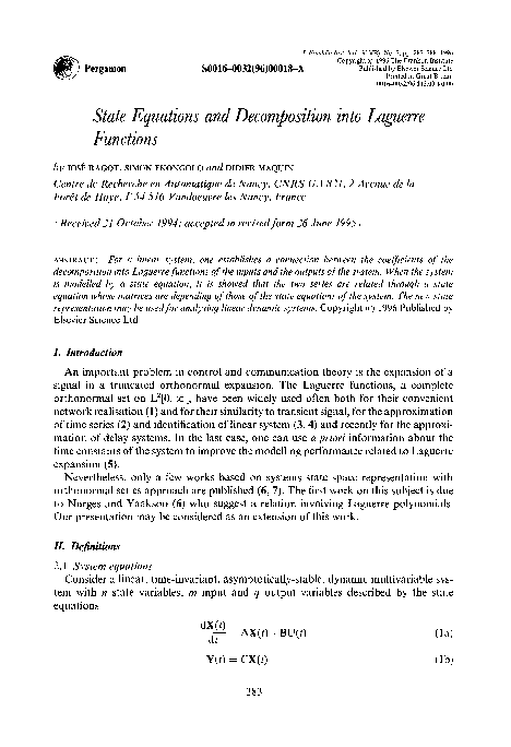 (PDF) State equations and decomposition into Laguerre functions