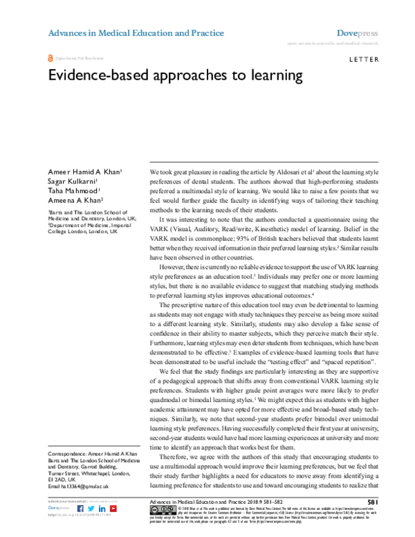 (PDF) Evidence-based approaches to learning