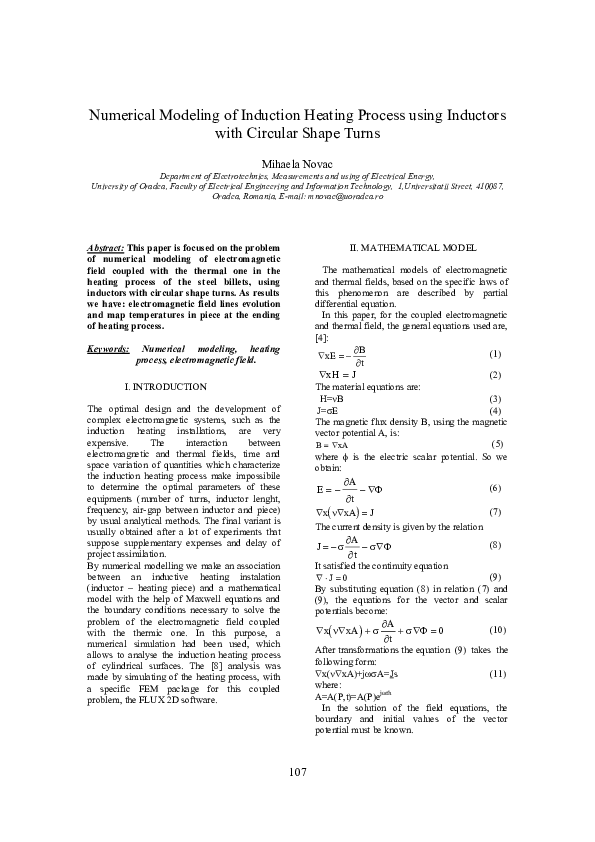 (PDF) Numerical Modeling of Induction Heating Process using Inductors ...
