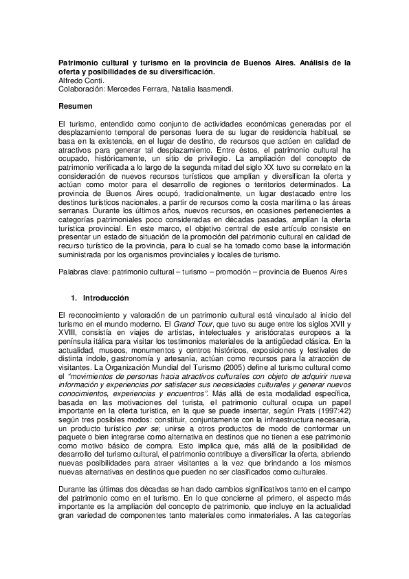 (PDF) Patrimonio cultural y turismo en la provincia de Buenos Aires
