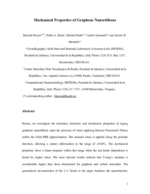 (PDF) Mechanical properties of graphene nanoribbons
