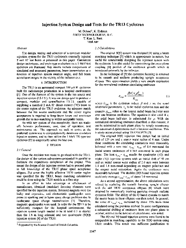 (PDF) Injection system design and tests for the TR13 cyclotron