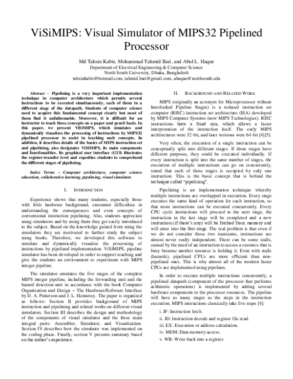 (PDF) ViSiMIPS: Visual simulator of MIPS32 pipelined processor
