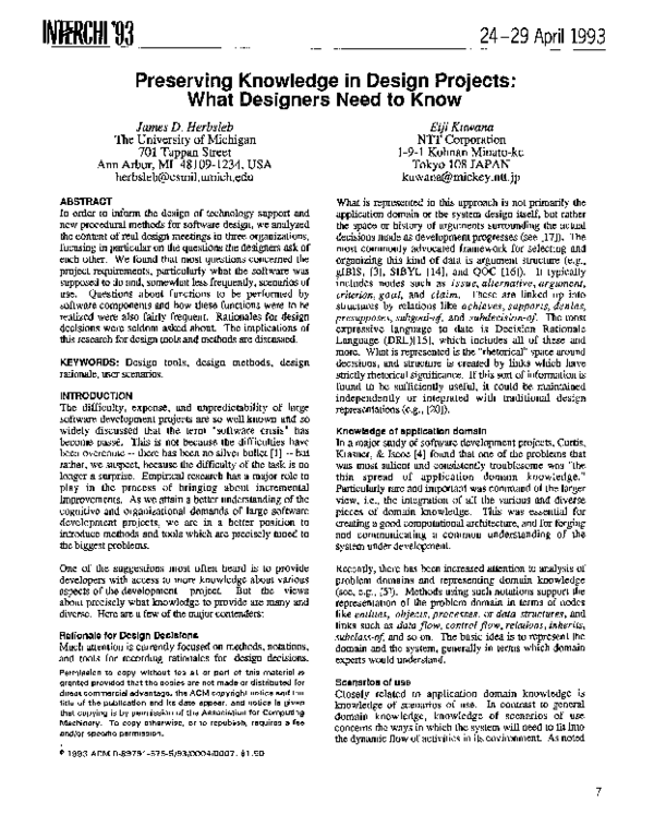 (PDF) Preserving knowledge in design projects