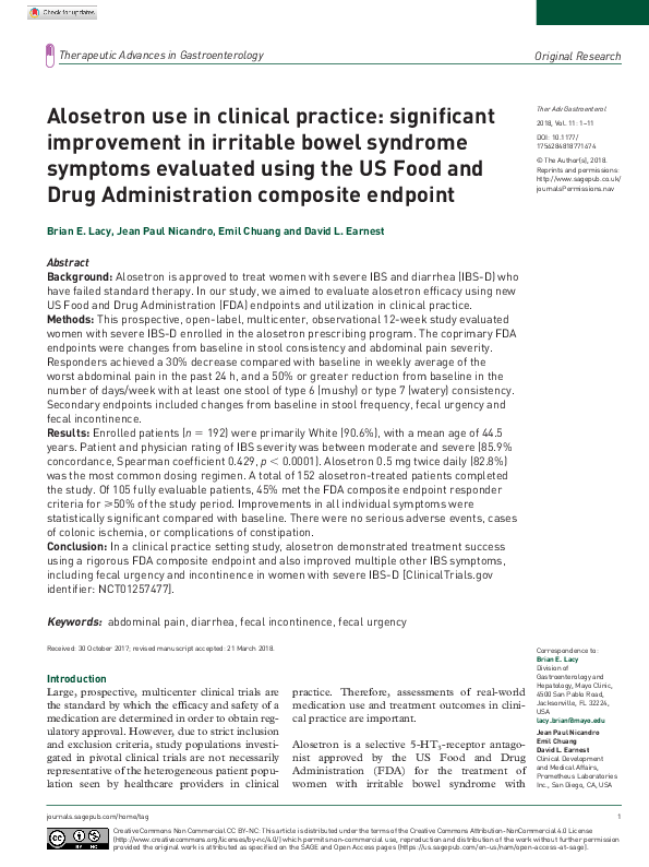 (PDF) Alosetron use in clinical practice: significant improvement in ...
