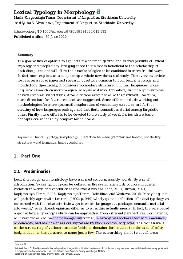 (PDF) Lexical Typology in Morphology