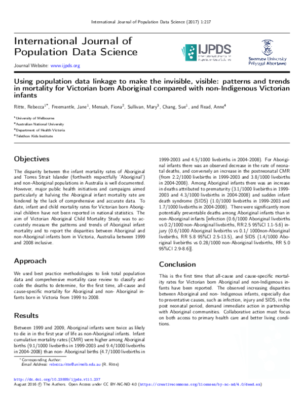 (PDF) Using population data linkage to make the invisible, visible ...