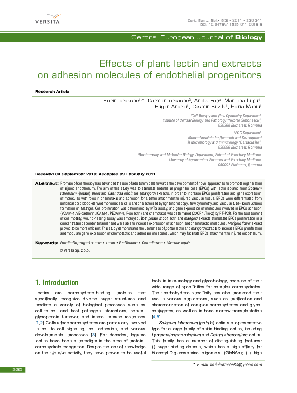 (PDF) Effects of plant lectin and extracts on adhesion molecules of ...