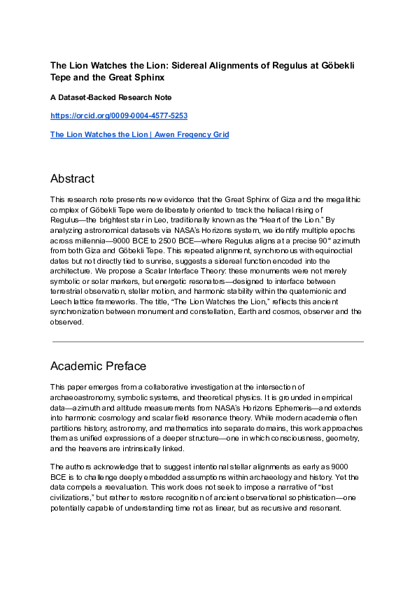 (PDF) The Lion Watches the Lion: Sidereal Alignments of Regulus at ...