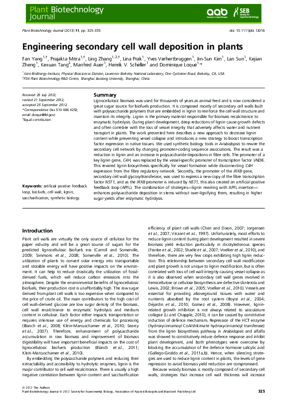 (PDF) Engineering secondary cell wall deposition in plants