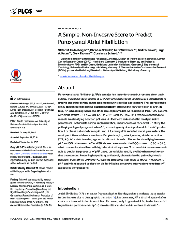 (PDF) A Simple, Non-Invasive Score to Predict Paroxysmal Atrial Fibrillation