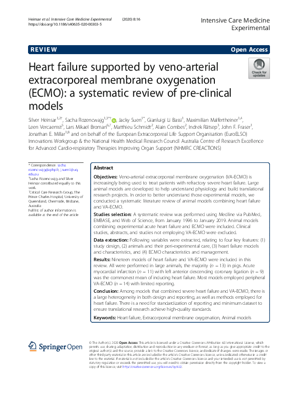 (PDF) Heart failure supported by veno-arterial extracorporeal membrane ...