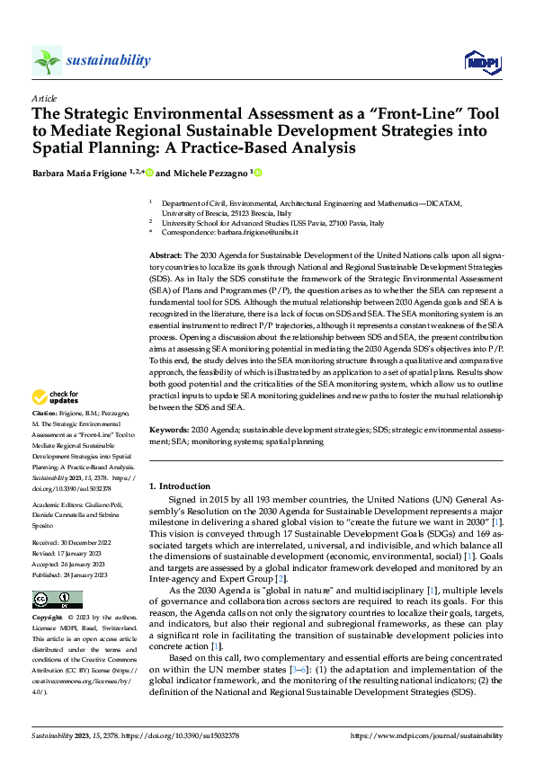 (PDF) The Strategic Environmental Assessment as a “Front-Line” Tool to ...