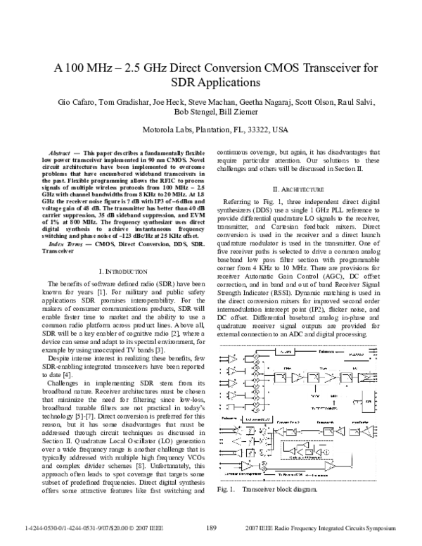 (PDF) A 100 MHz 2.5 GHz Direct Conversion CMOS Transceiver for SDR ...