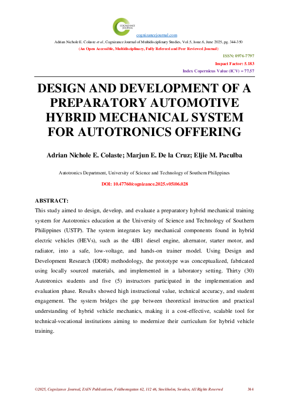 (PDF) DESIGN AND DEVELOPMENT OF A PREPARATORY AUTOMOTIVE HYBRID ...