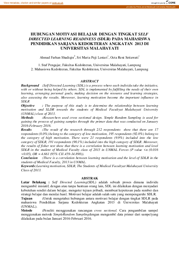 (PDF) Hubungan Motivasi Belajar Dengan Tingkat Self Directed Learning ...