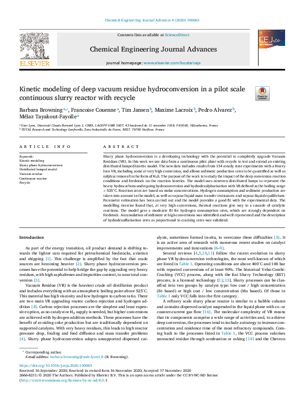 (PDF) Kinetic modeling of deep vacuum residue hydroconversion in a ...