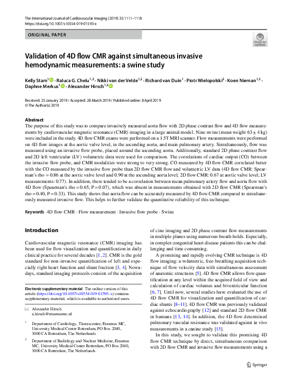 (PDF) Validation of 4D flow CMR against simultaneous invasive ...