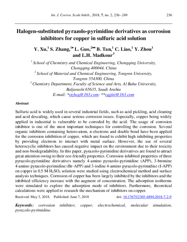 (PDF) Halogen-substituted pyrazolo-pyrimidine derivatives as corrosion ...