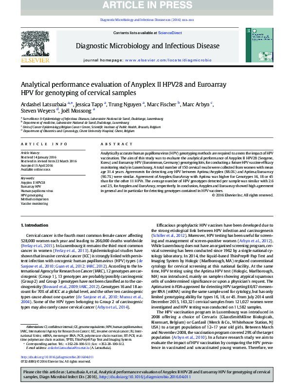 (PDF) Analytical performance evaluation of Anyplex II HPV28 and ...