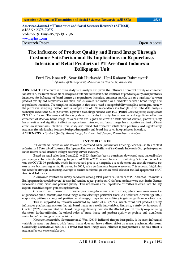 (PDF) The Influence of Product Quality and Brand Image Through Customer ...