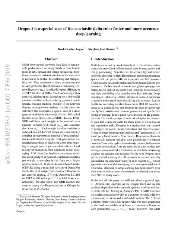 (PDF) Dropout is a special case of the stochastic delta rule: faster and more accurate deep learning