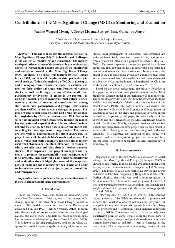 (PDF) Contributions of the Most Significant Change (MSC) to Monitoring ...