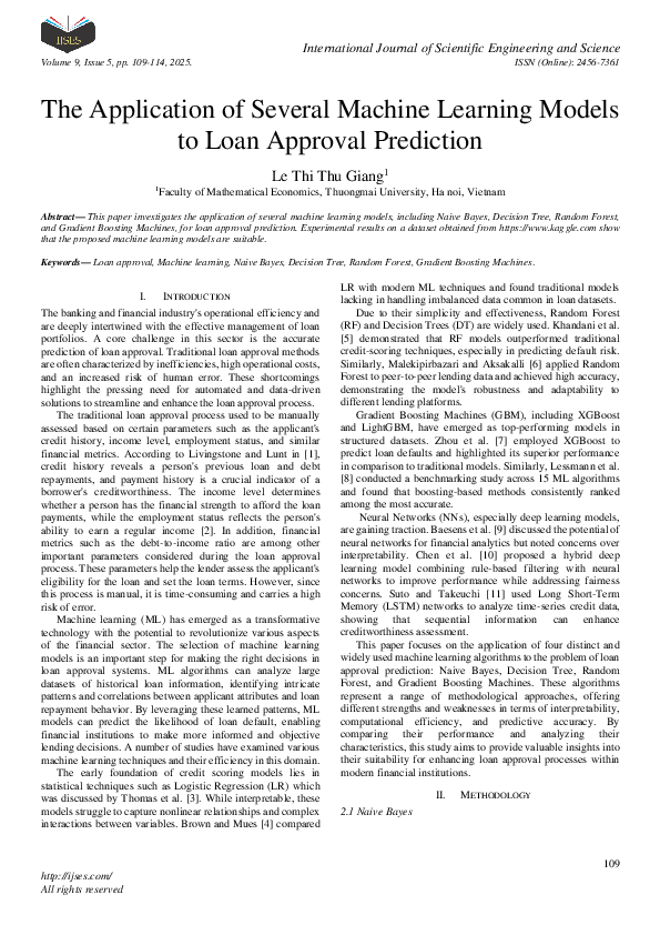 (PDF) The Application of Several Machine Learning Models to Loan ...