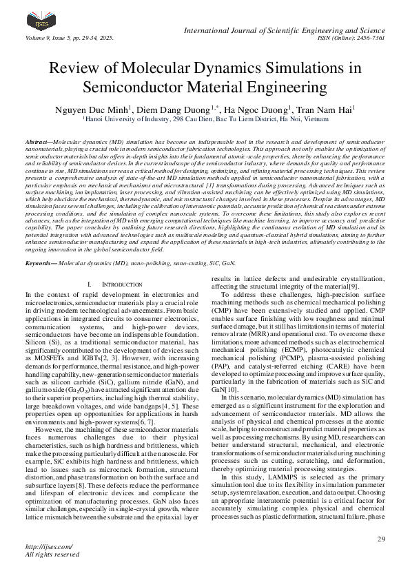 (PDF) Review of Molecular Dynamics Simulations in Semiconductor ...