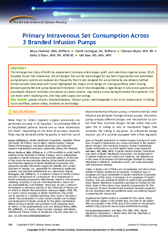 (PDF) Primary Intravenous Set Consumption Across 3 Branded Infusion Pumps