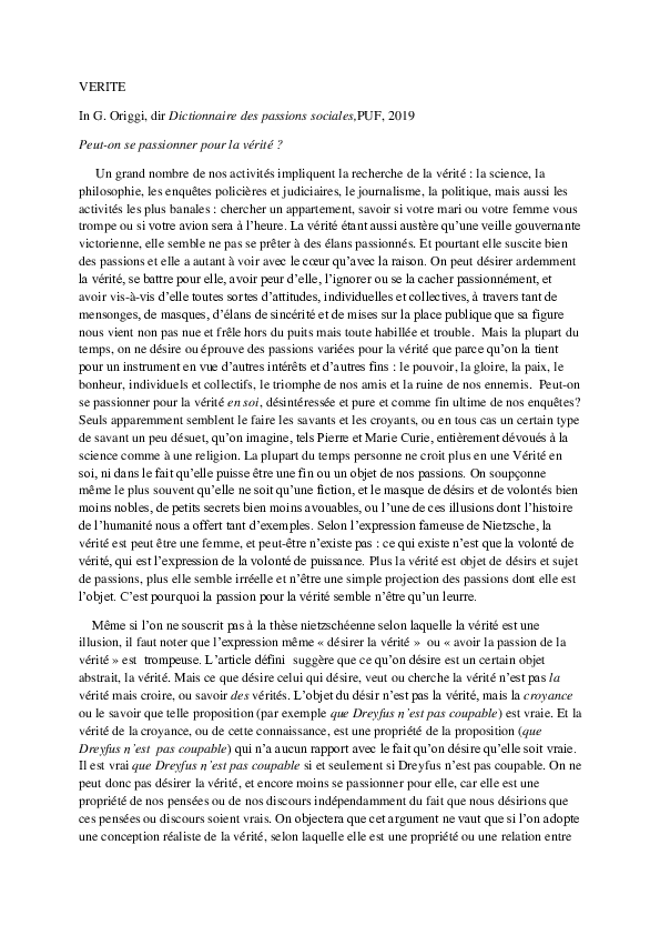 (PDF) Engel Peut-on se passionner pour la vérité