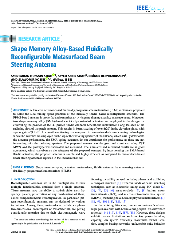 (PDF) Shape Memory Alloy-Based Fluidically Reconfigurable Metasurfaced ...