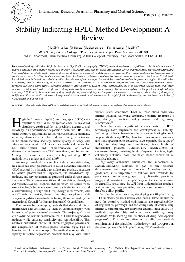 (PDF) Stability Indicating HPLC Method Development: A Review